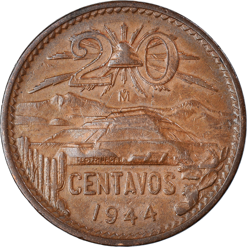 Coin, Mexico, 20 Centavos, 1944, Mexico City, , Bronze, KM:439