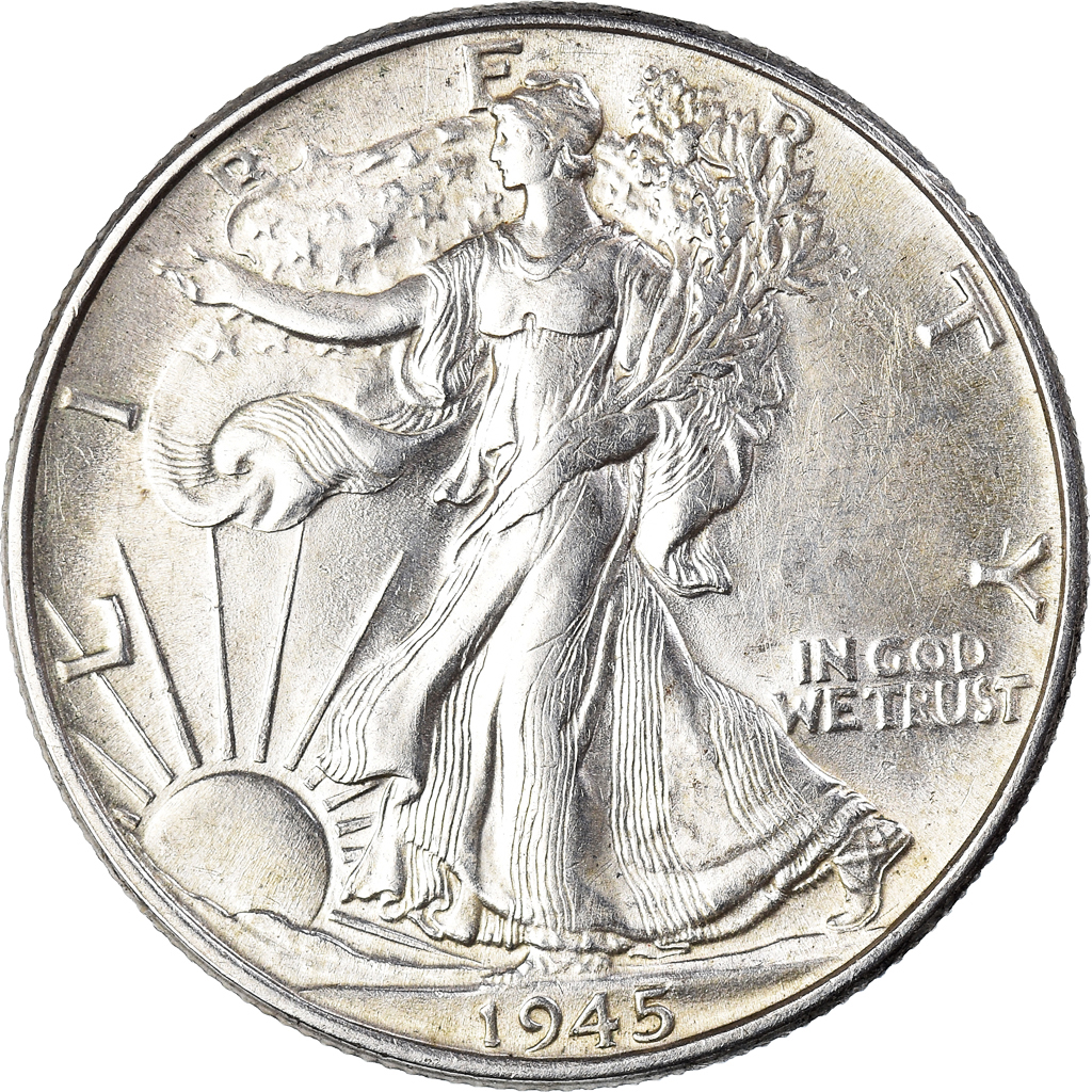 Coin, United States, Liberty Walking, Half Dollar, 1945, Philadelphia