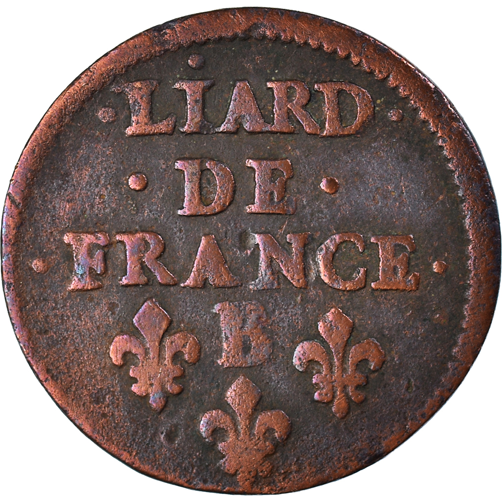 Coin, France, Louis XIV, Liard de France, 1656, Acquigny, , Copper