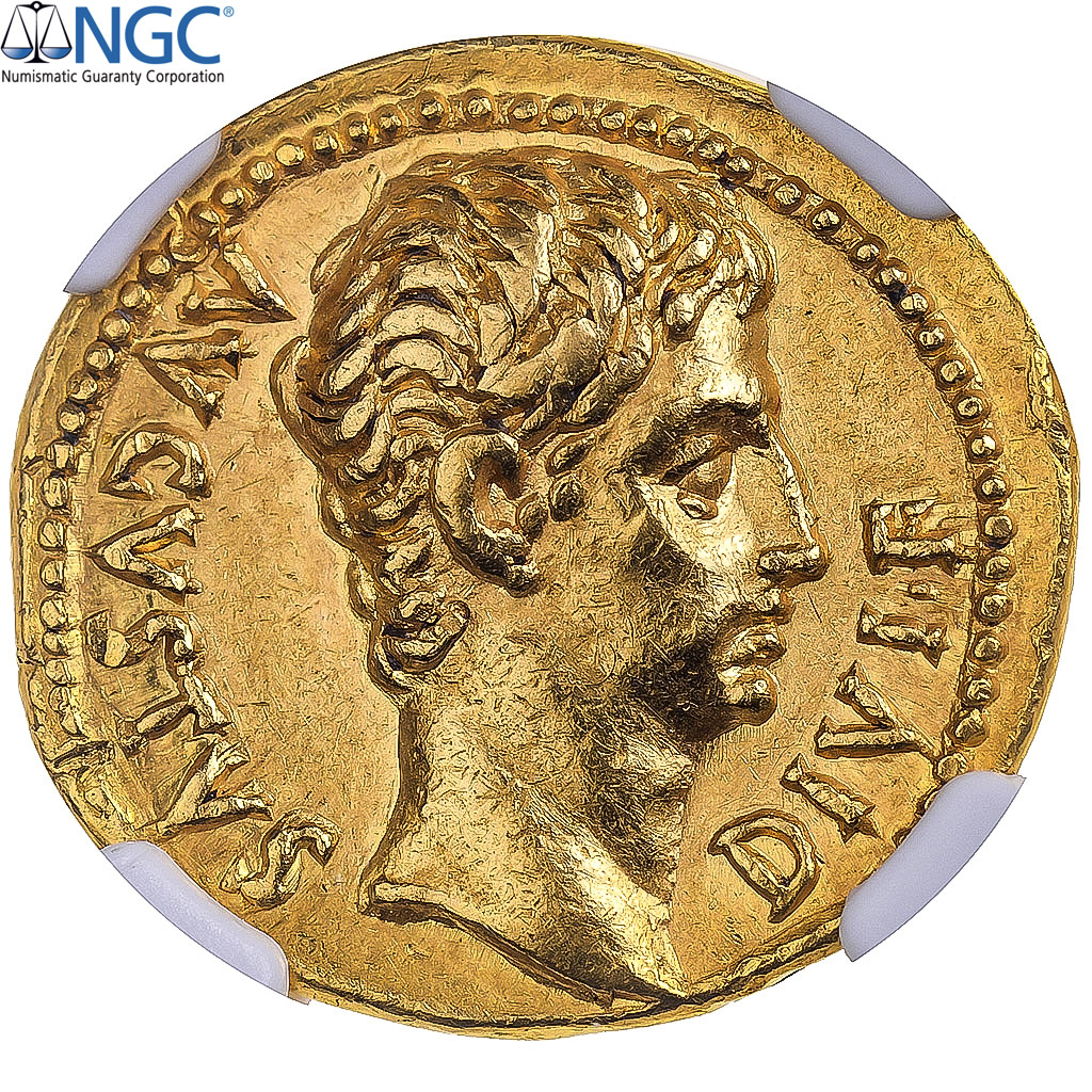 Augustus, Aureus, 15-13 BC, Lugdunum, Rare, Gold, NGC, , RIC:172