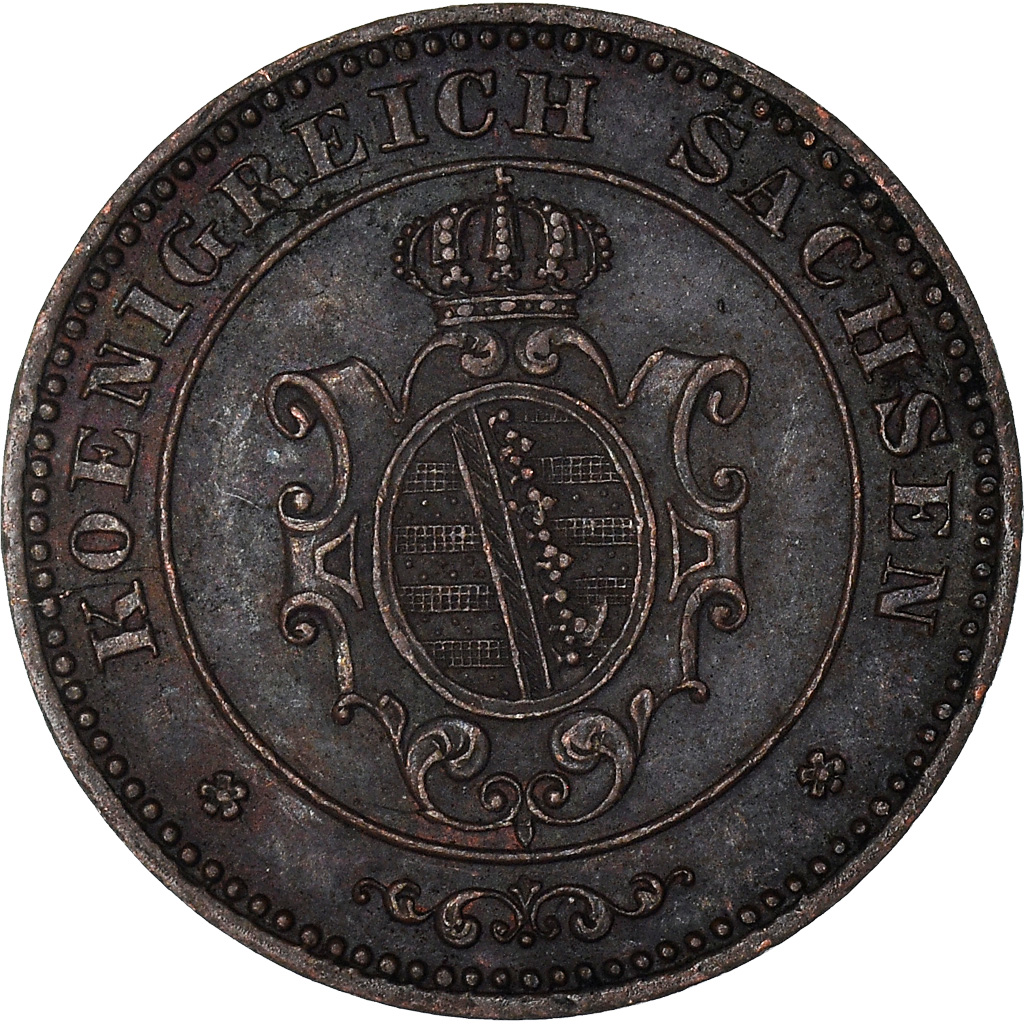 Coin, German States, SAXONY-ALBERTINE, Johann, Pfennig, 1866, AU(50-53 ...