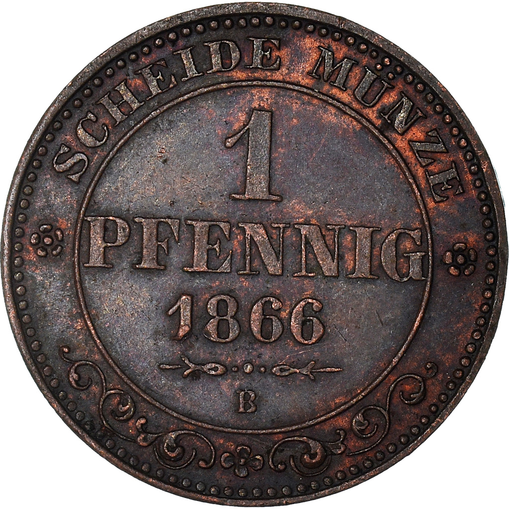 Coin, German States, SAXONY-ALBERTINE, Johann, Pfennig, 1866, AU(50-53 ...