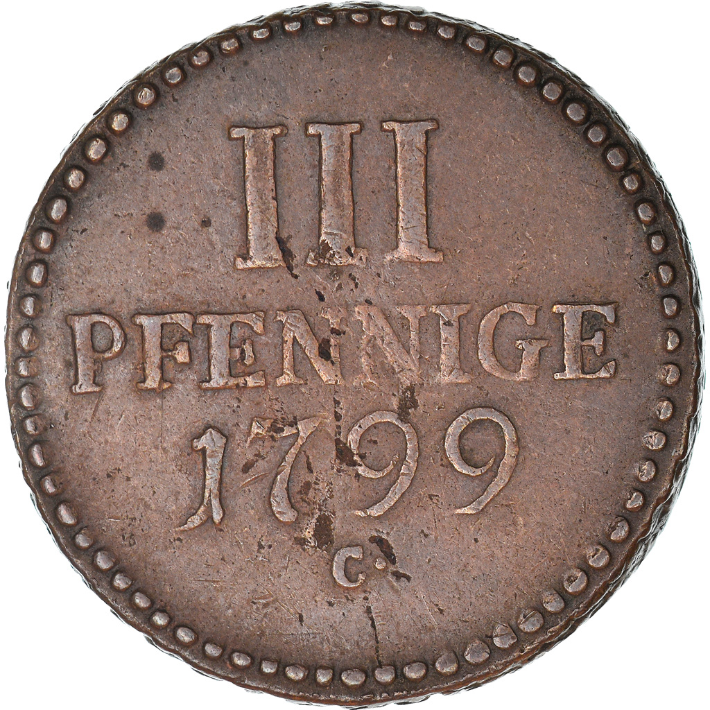 Coin, German States, SAXONY-ALBERTINE, Friedrich August III, 3 Pfennig ...