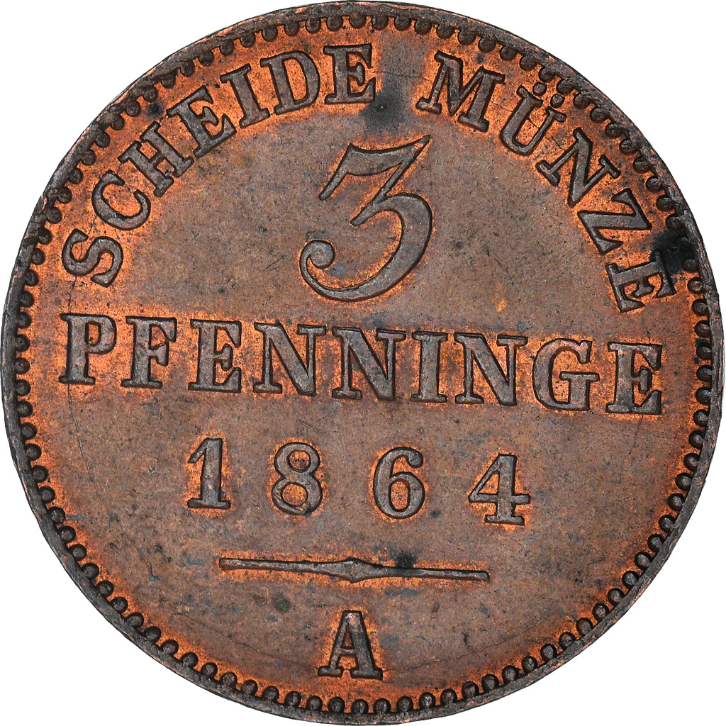 Coin, German States, PRUSSIA, Wilhelm I, 3 Pfennig, 1864, Berlin,