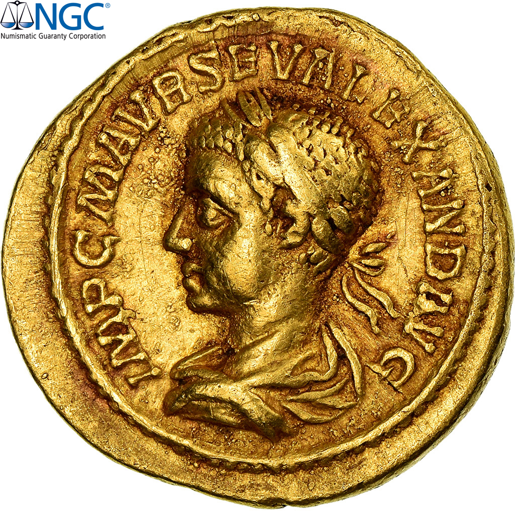 Severus Alexander, Quinarius, 224, Rome, Extremely rare, Gold, NGC, Ch VF