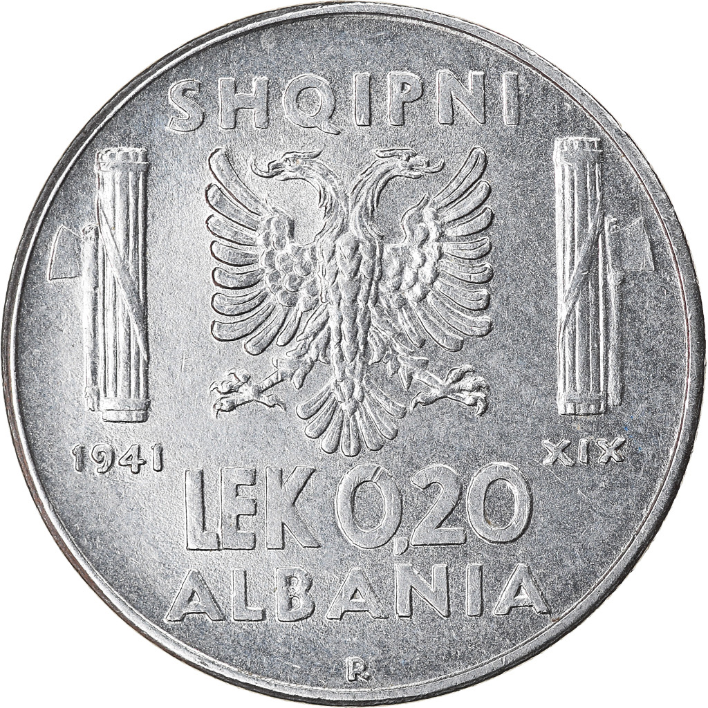 Coin, Albania, Vittorio Emanuele III, 0.20 Lek, 1941, Rome, , Stainless
