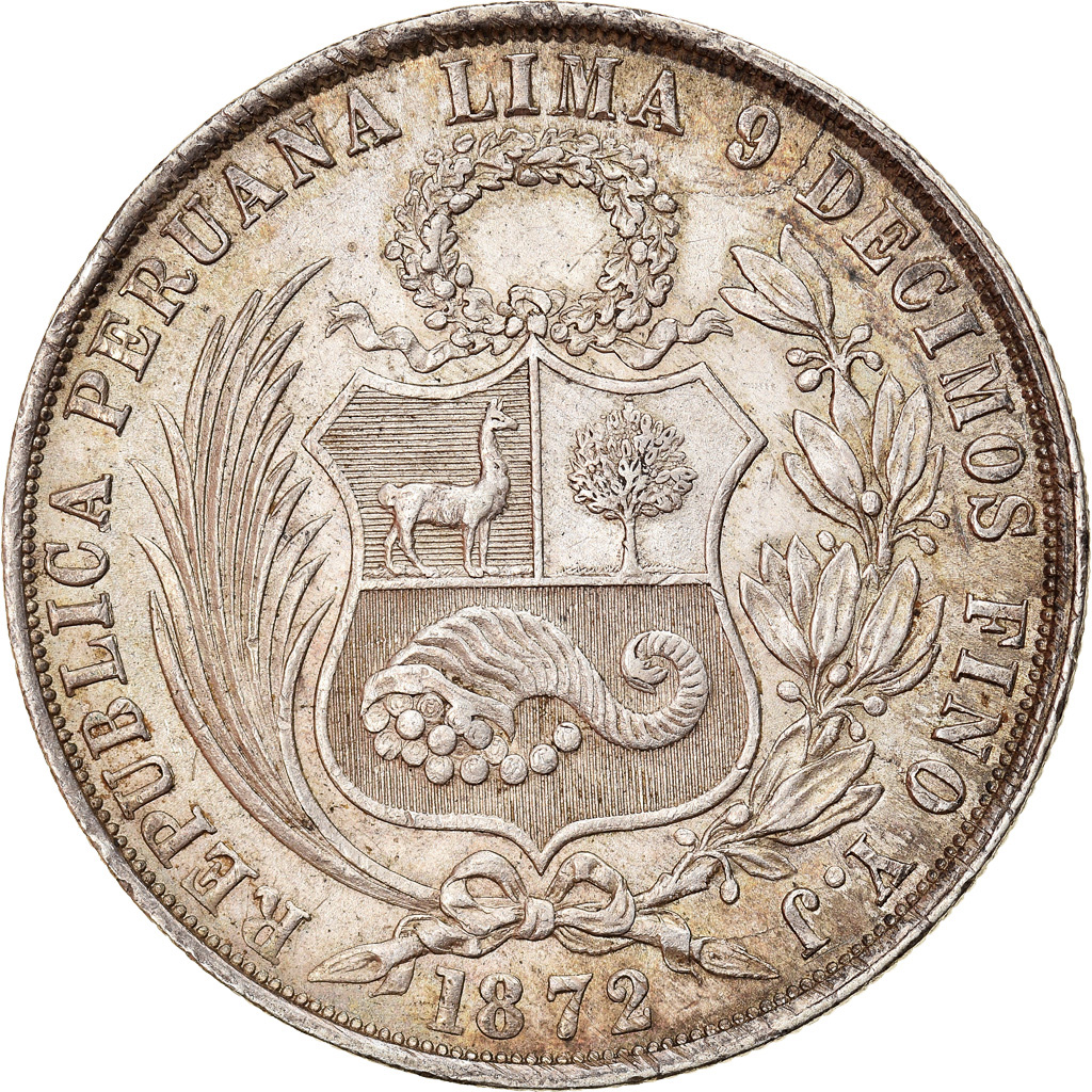 Coin, Peru, Sol, 1872, Lima, , Silver, KM 196.3 | South American Coins