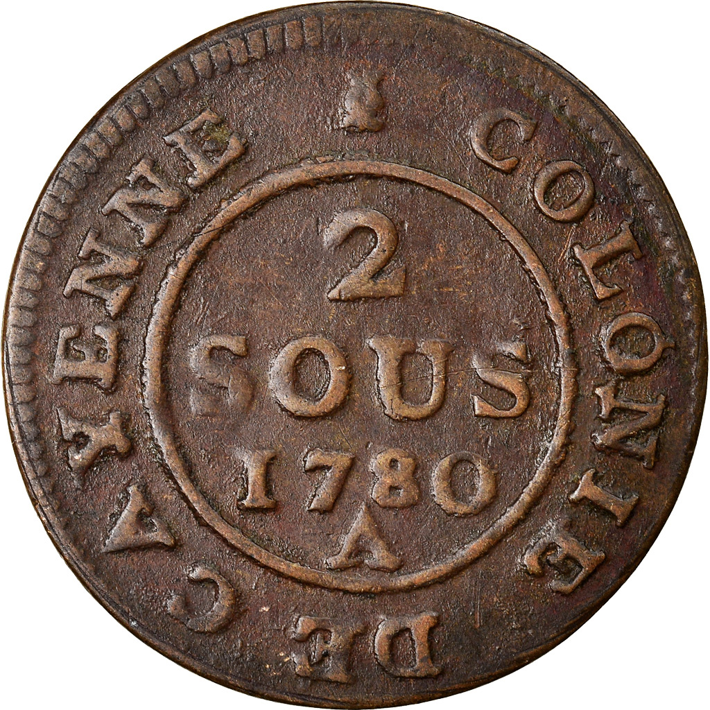 Coin, FRENCH GUIANA, Louis XVI, 2 Sous, 1780, Paris, , Billon, KM:1