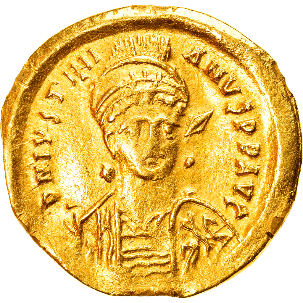 Coin, Justinian I, Solidus, 527-565 AD, Constantinople, Frison imitation