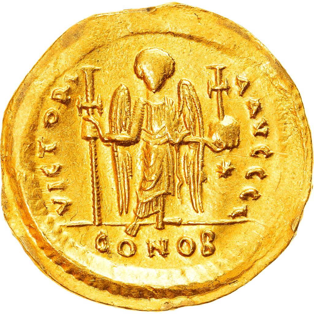 Coin, Justinian I, Solidus, 527-565 AD, Constantinople, Frison imitation