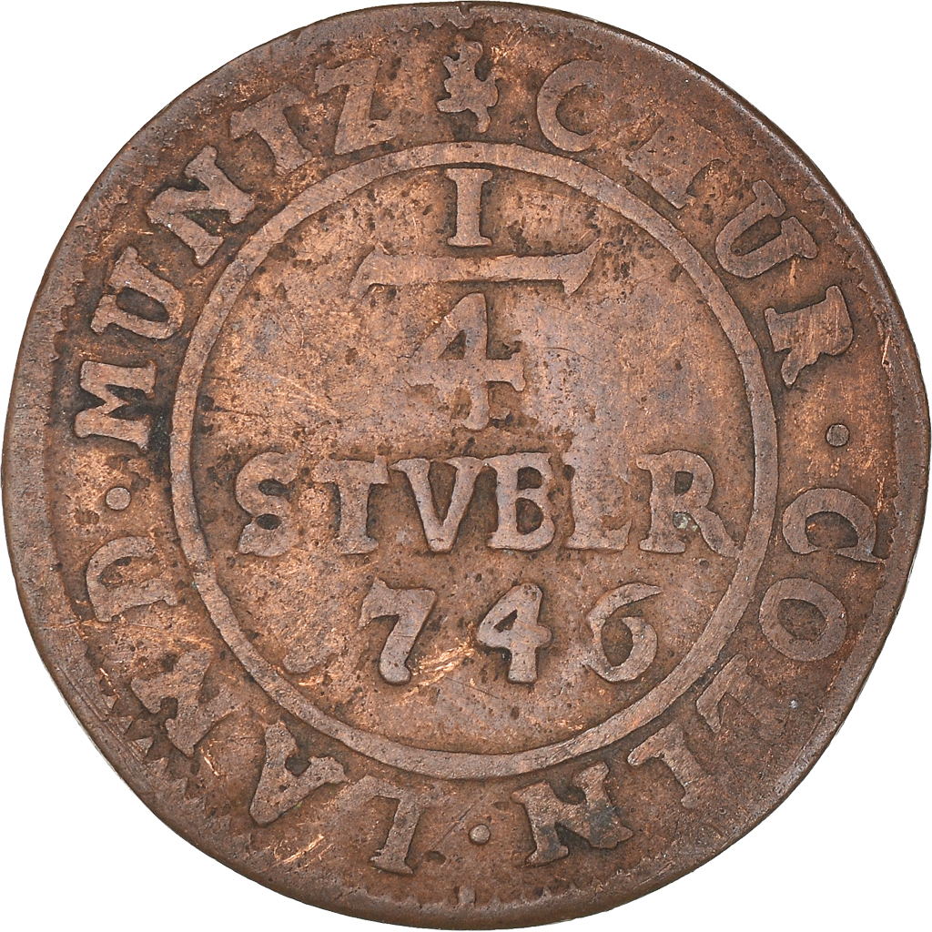 Coin, German States, COLOGNE, Clemens August, 1/4 Stüber, 1746,