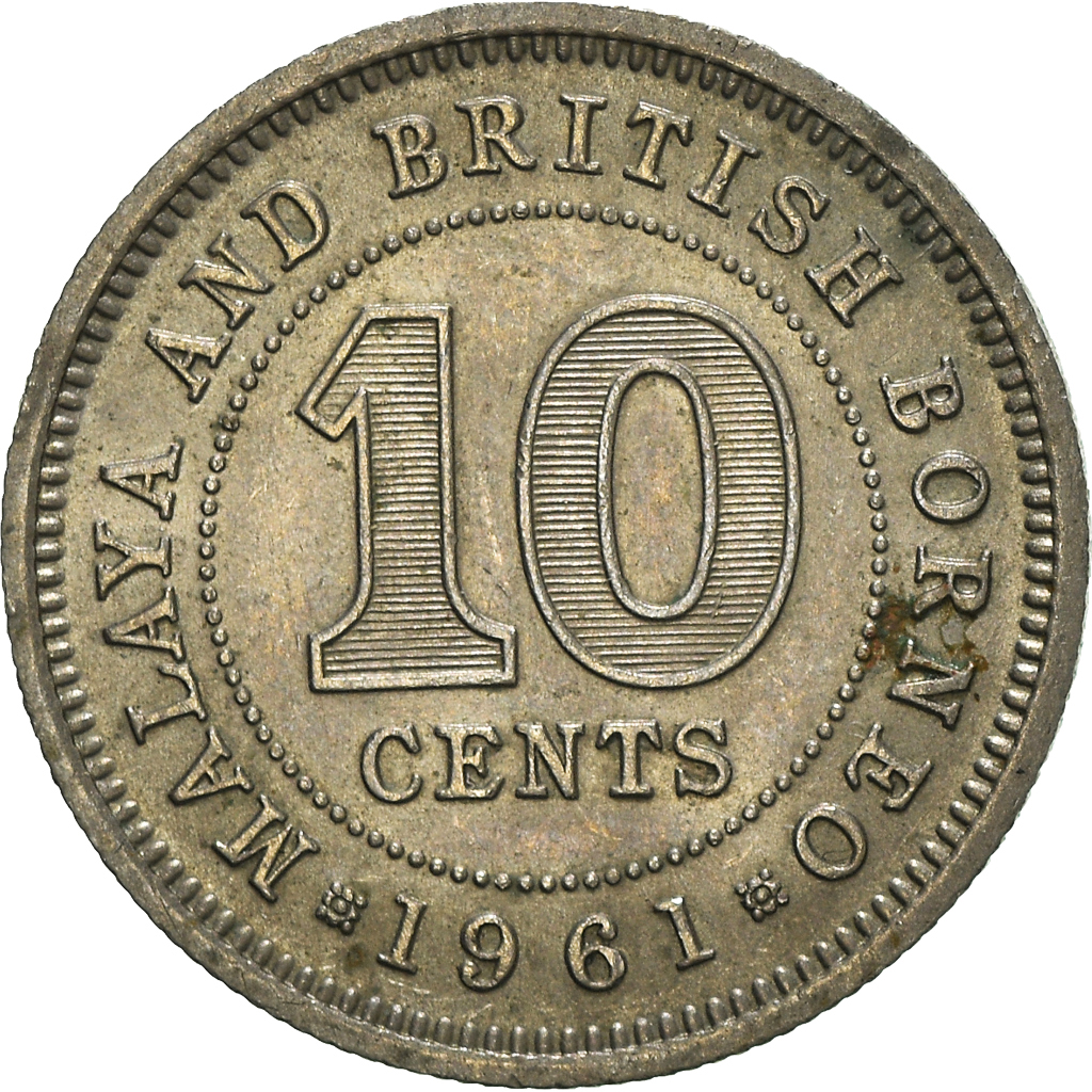 Coin, MALAYA & BRITISH BORNEO, 10 Cents, 1961, Heaton, , Copper-nickel