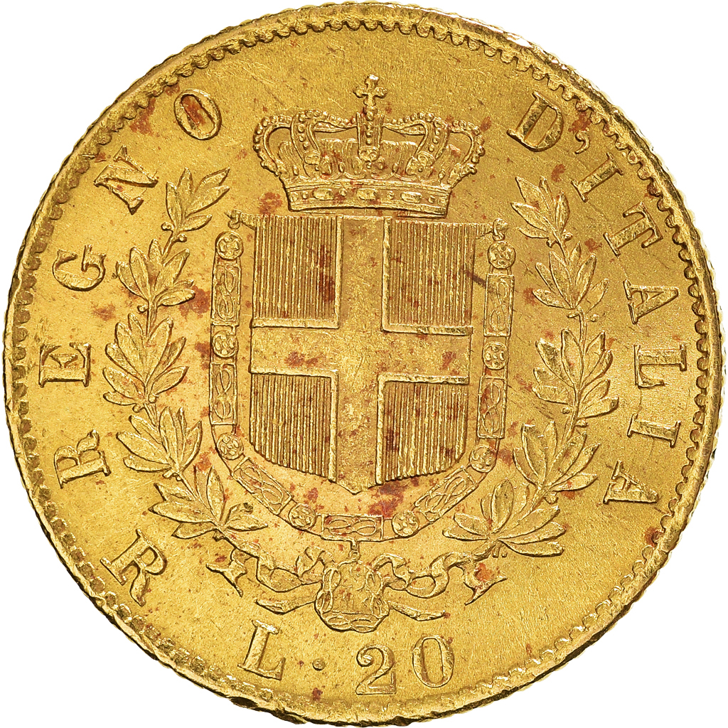 Coin, Italy, Vittorio Emanuele II, 20 Lire, 1877, Rome, MS(60-62), Gold ...