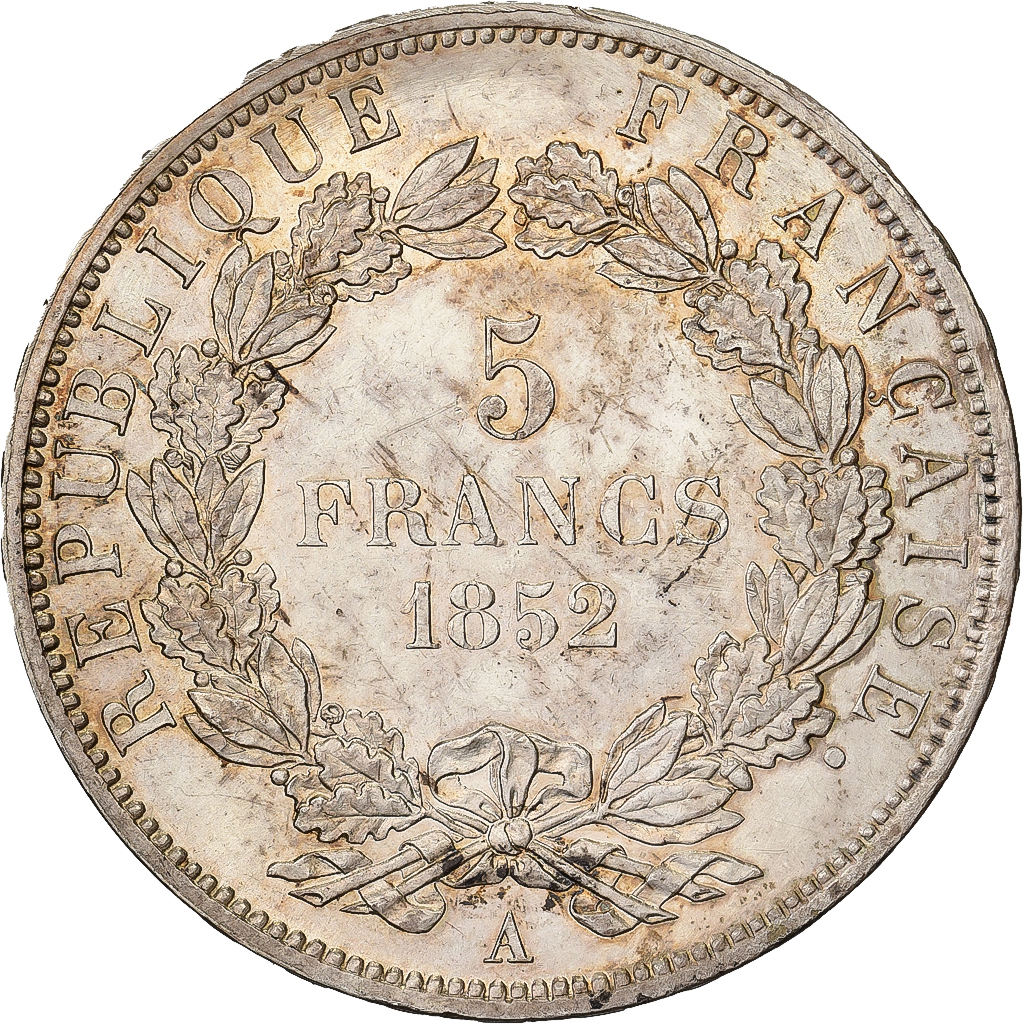 France, Louis-Napoléon Bonaparte, 5 Francs, 1852, Paris, Silver,