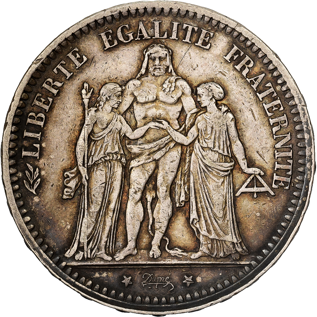 France, 5 Francs, Hercule, Camélinat, 1871, Paris, Silver, | European Coins