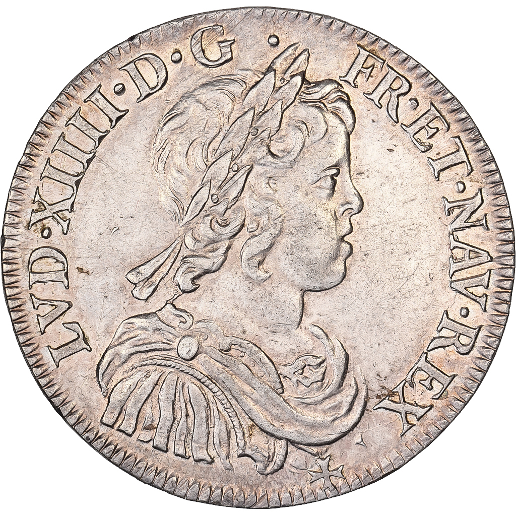 France, Louis XIV, 1/2 Écu à la mèche courte, 1644, Paris, Silver,